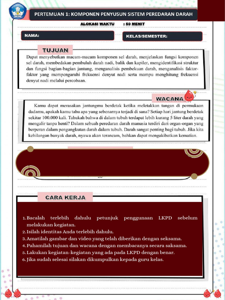 LKPD Komponen Penyusun Sistem Peredaran Darah | PDF LKPD Komponen Penyusun Sistem Peredaran Darah | PDF
