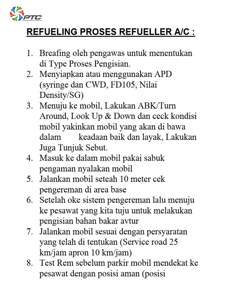 Proses Refueling & Defuelling Dispenser (Refueller) | PDF