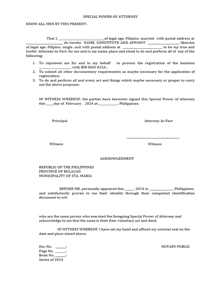 SPA For BIR Registration | PDF