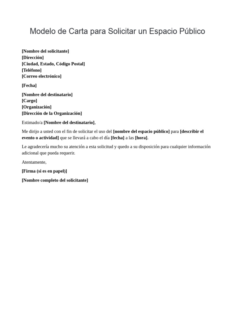 Modelo De Carta Para Solicitar Un Espacio Publico Pdf