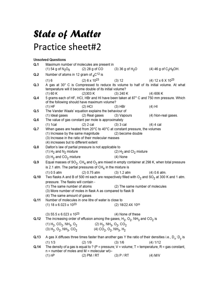 State of Matter - 2 - MCQ | PDF | Gases | Physics