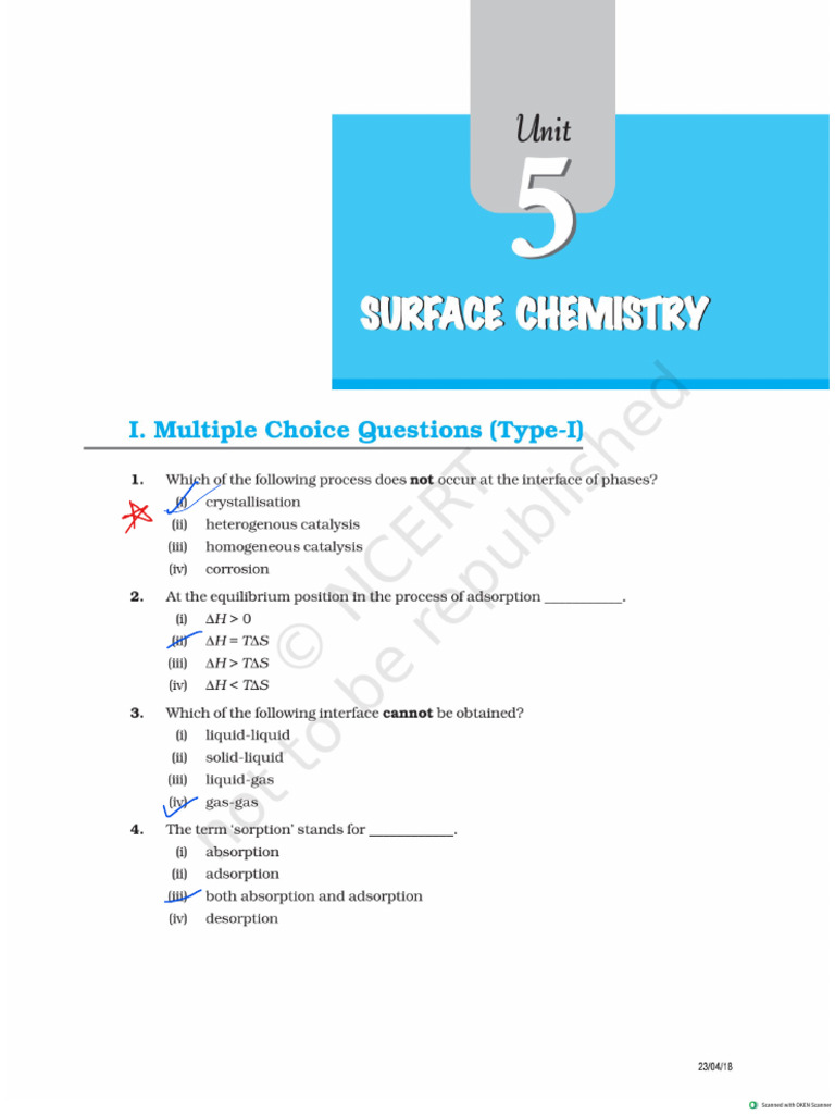 Ncert Exemplar Surface Chemistry | PDF