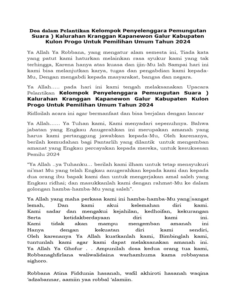 Doa Pelantikan KPPS 2024 OKE | PDF | Agama & Spiritualitas