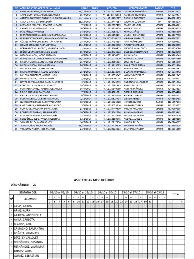 Planillas 1º A | PDF
