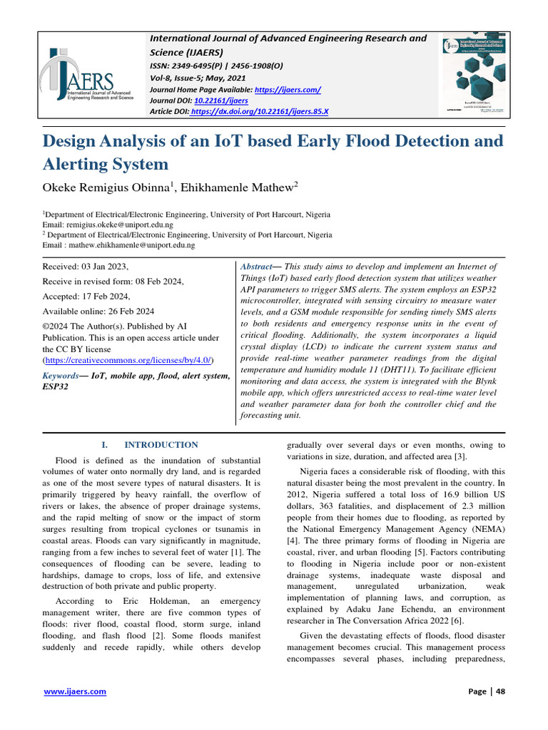 Design Analysis Of An Iot Based Early Flood Detection And Alerting System Pdf Integrated