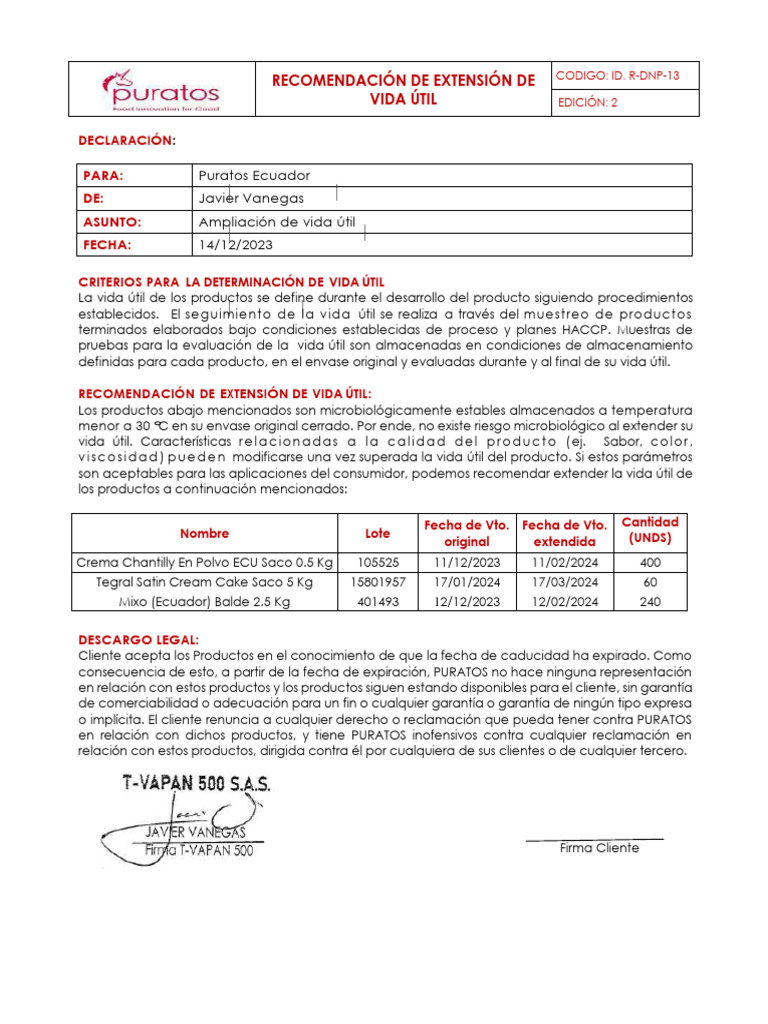Extensión Vida Útil | PDF