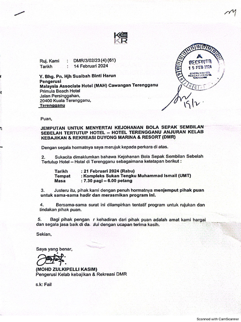 Surat Jemputan Perasmian Bolasepak 9 Seb | PDF