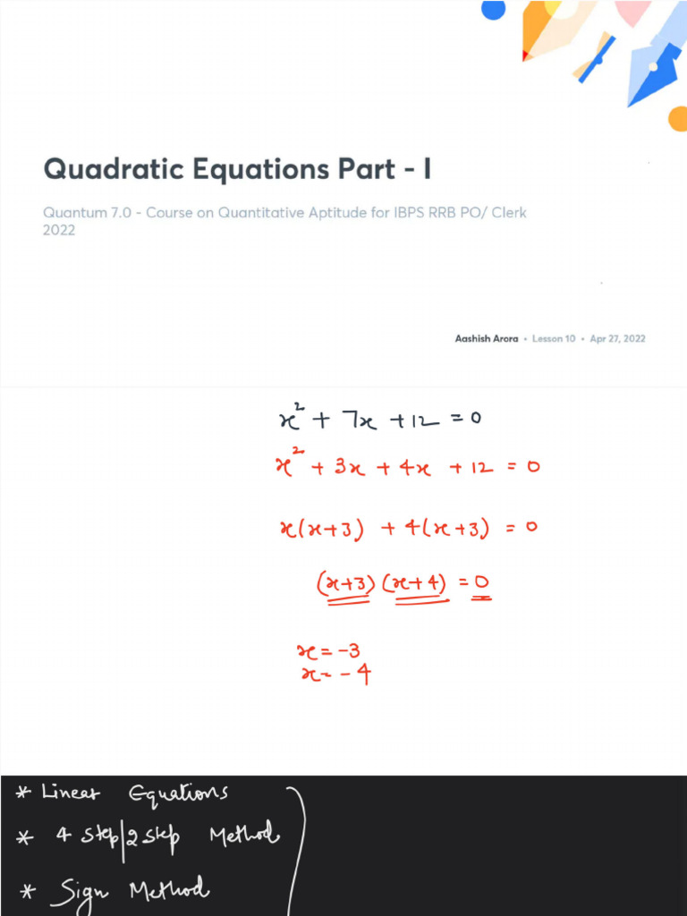 Quadratic Equations Part 1 | PDF