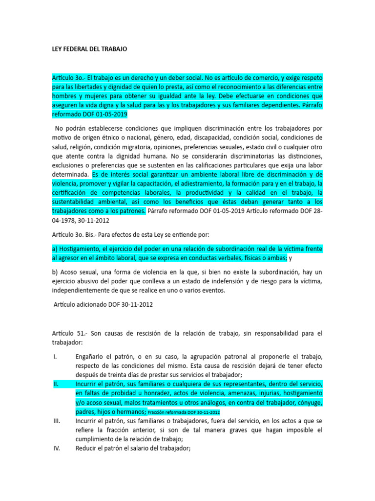 Causas de Rescisión Laboral Sin Responsabilidad | PDF | Discriminación ...