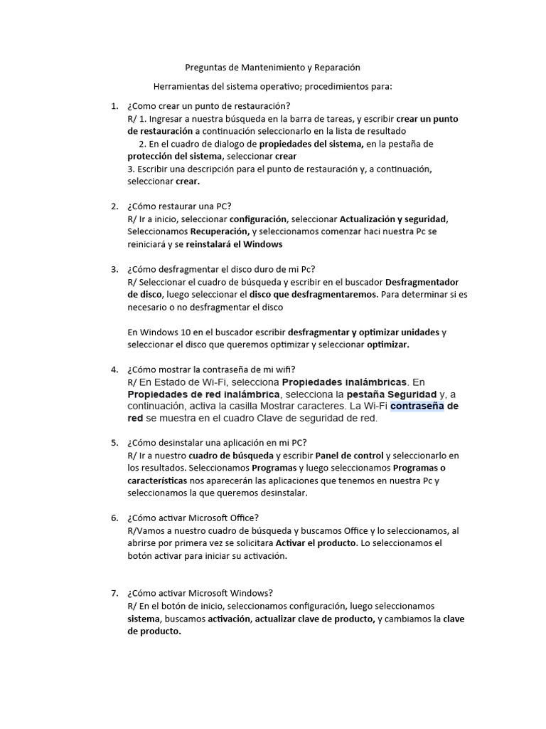 Preguntas de Mantenimiento y Reparación | PDF | Microsoft Windows | Informática