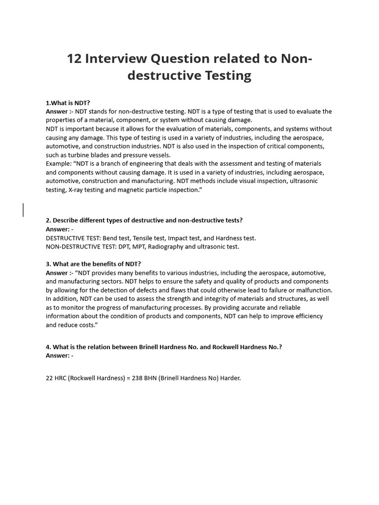 NDT Interview Questions and Answers | PDF | Nondestructive Testing ...