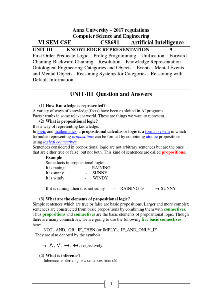 Imp Qs Unit-3 - AI | Download Free PDF | Logic | First Order Logic
