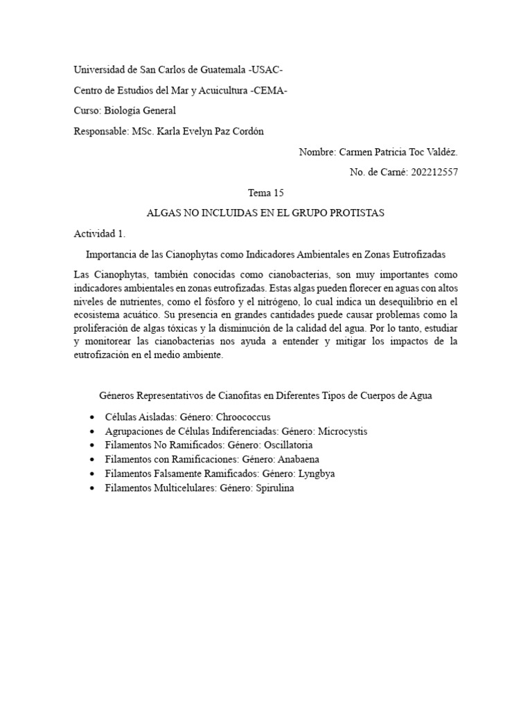 Cianofitas y Algas Marinas: Usos y Importancia | PDF | Cianobacterias ...