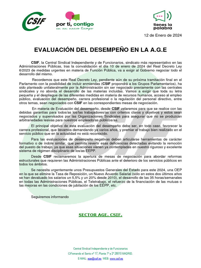CSIF-Evaluación Del Desempeño A Los EEPP de AGE-12-01-2024 | Descargar ...