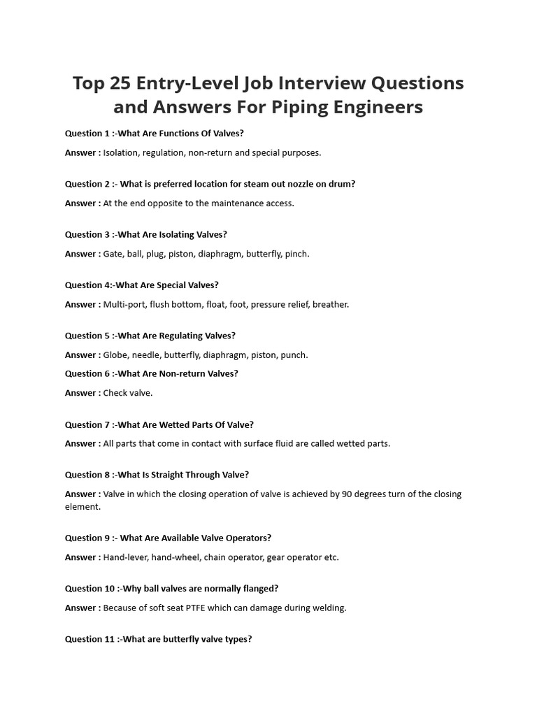 Top 25 Entry-Level Job Interview Questions and Answers For Piping ...