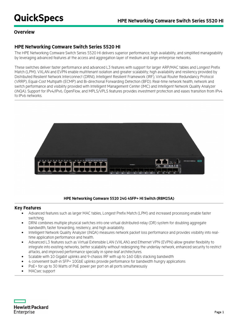 HPE Networking Comware Switch Series 5520 HI-a50002587enw | PDF ...
