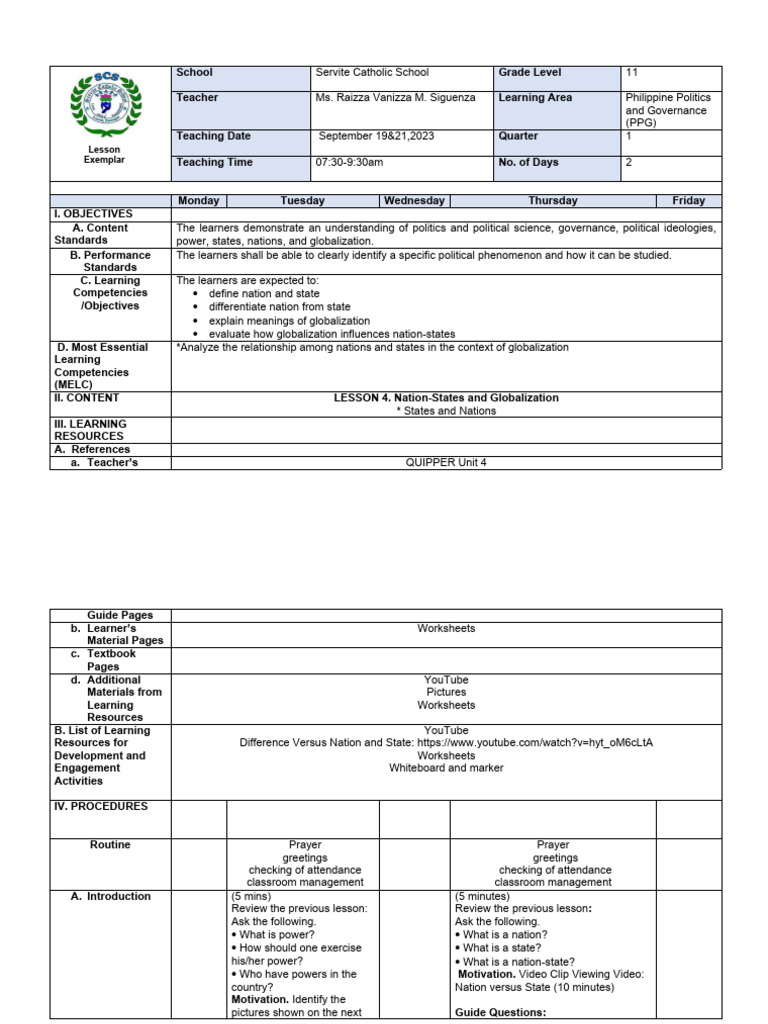 PPG Lesson 4 Week 5 | PDF | Nation | Learning