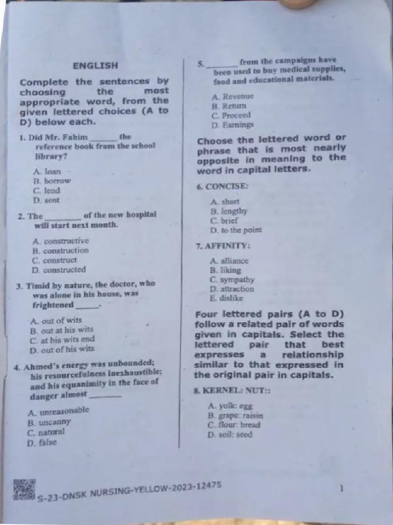 2k23 Nursing Past Paper | PDF