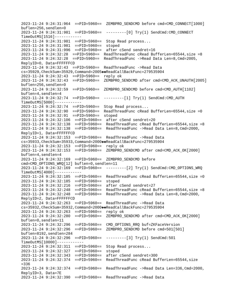 Zkem STDSDK Commpro Log Err | PDF