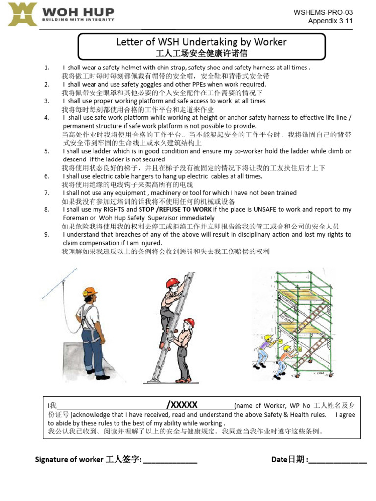 Worker Safety and Health Undertaking | PDF