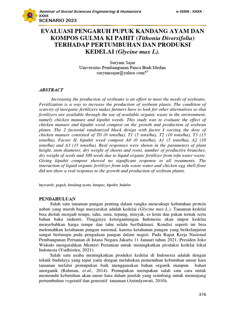 Evaluasi Pengaruh Pupuk Kandang Ayam Dan KOMPOS GULMA KI PAHIT (Tithonia Diversifolia) Terhadap ...