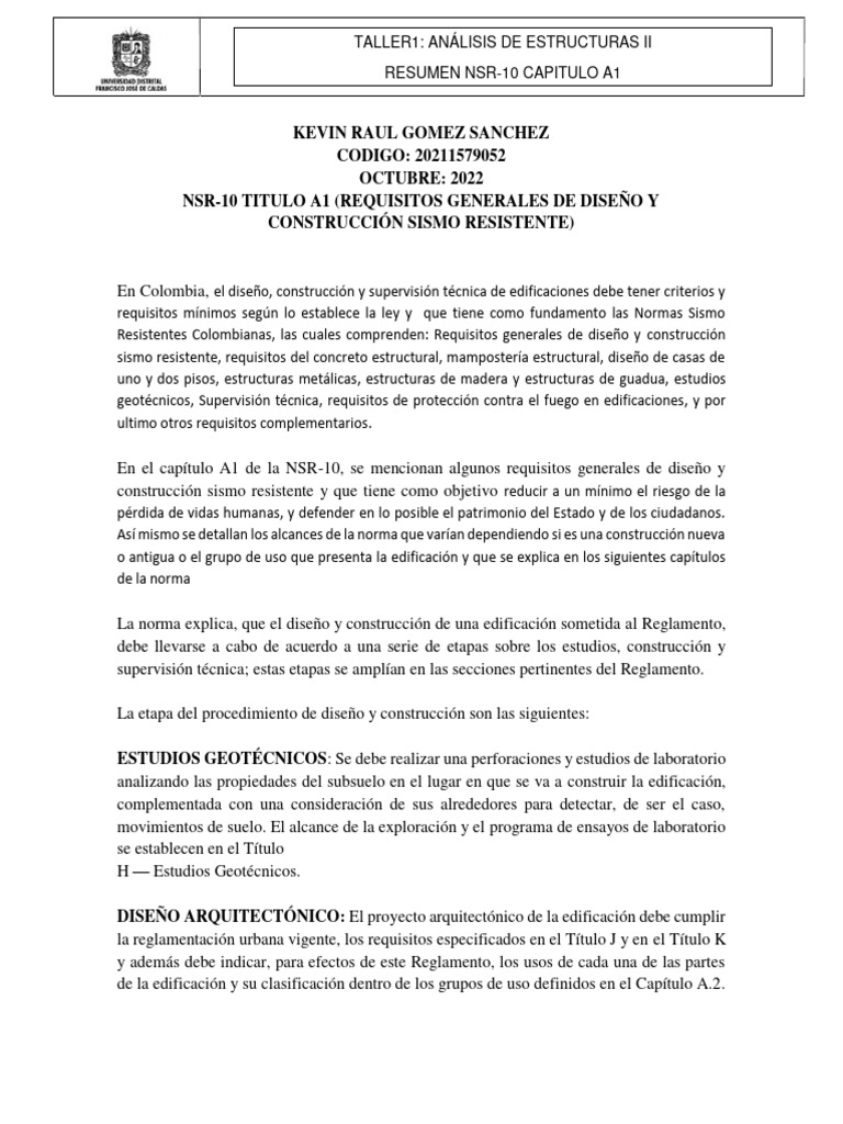 NNSR-10 Titulo A1 (Requisitos Generales de Diseño y Construcción Sismo Resistente) | PDF ...