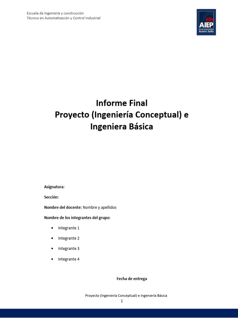 Formato de Entrega Proyecto | Descargar gratis PDF | Ingeniería | Diseño