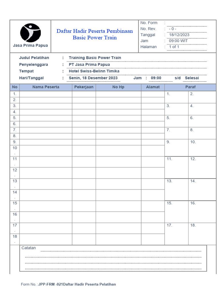 Absensi Training Basic Power Train | PDF