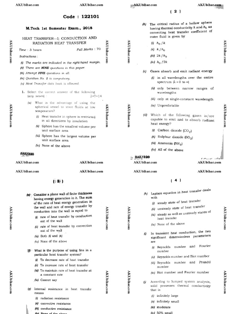Mtech 1 Sem Heat Transfer 1 Conduction and Radiation Heat Transfer 2018 | PDF