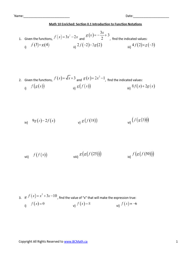 Section 1.1 Introduction To Function Notations | Download Free PDF ...
