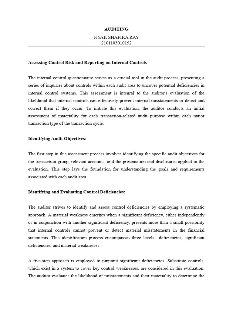 Assessing Control Risk and Reporting On Internal Controls | PDF ...