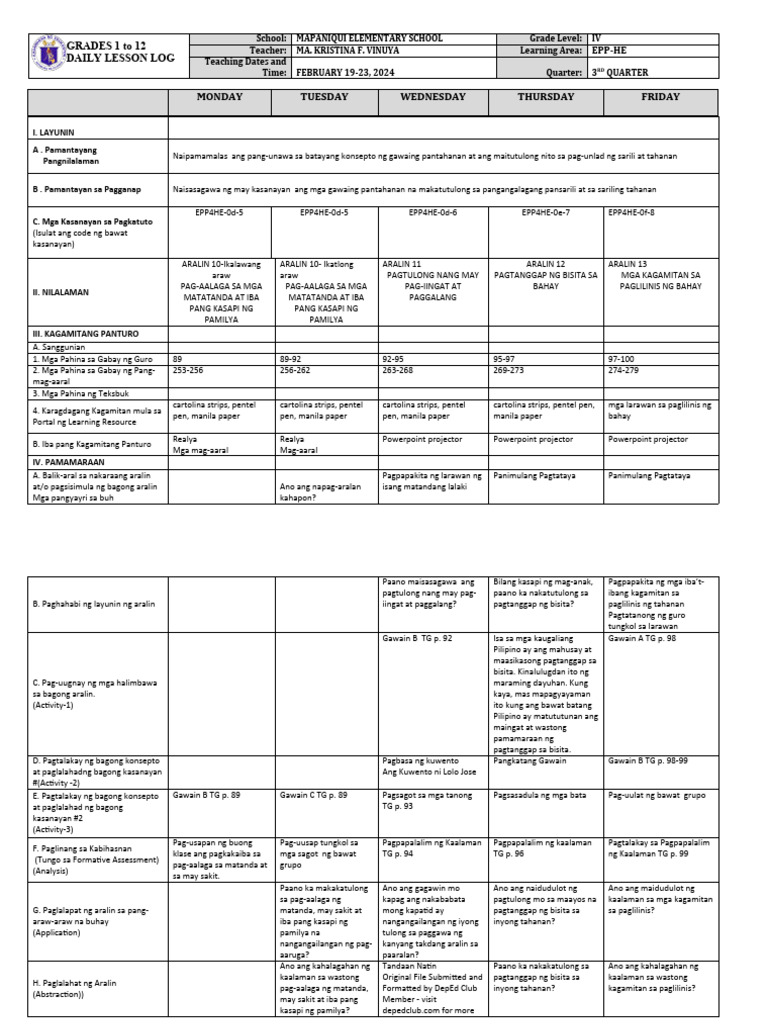 DLL - Epp 4 - Q3 - W3 | PDF