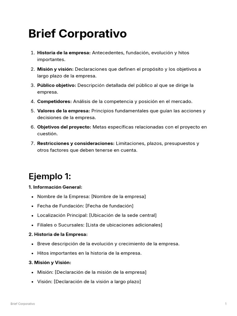 Brief Corporativo | Descargar gratis PDF | Business | Presupuesto