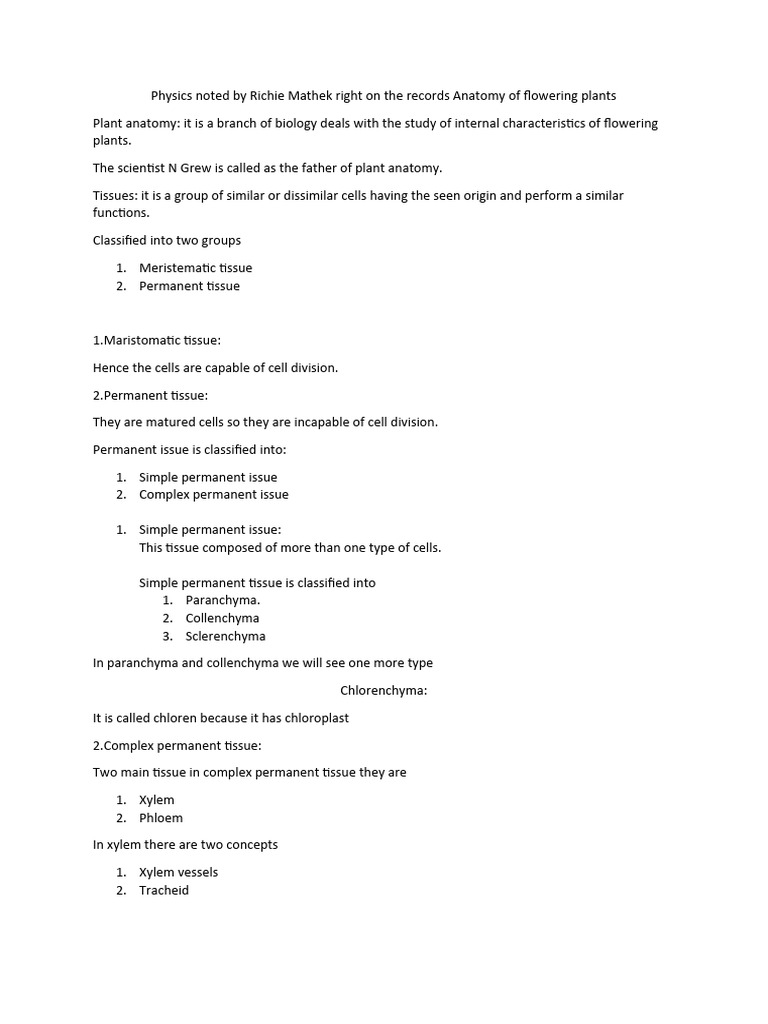 Anatomy Of Flowering Plants Pdf Tissue Biology Leaf