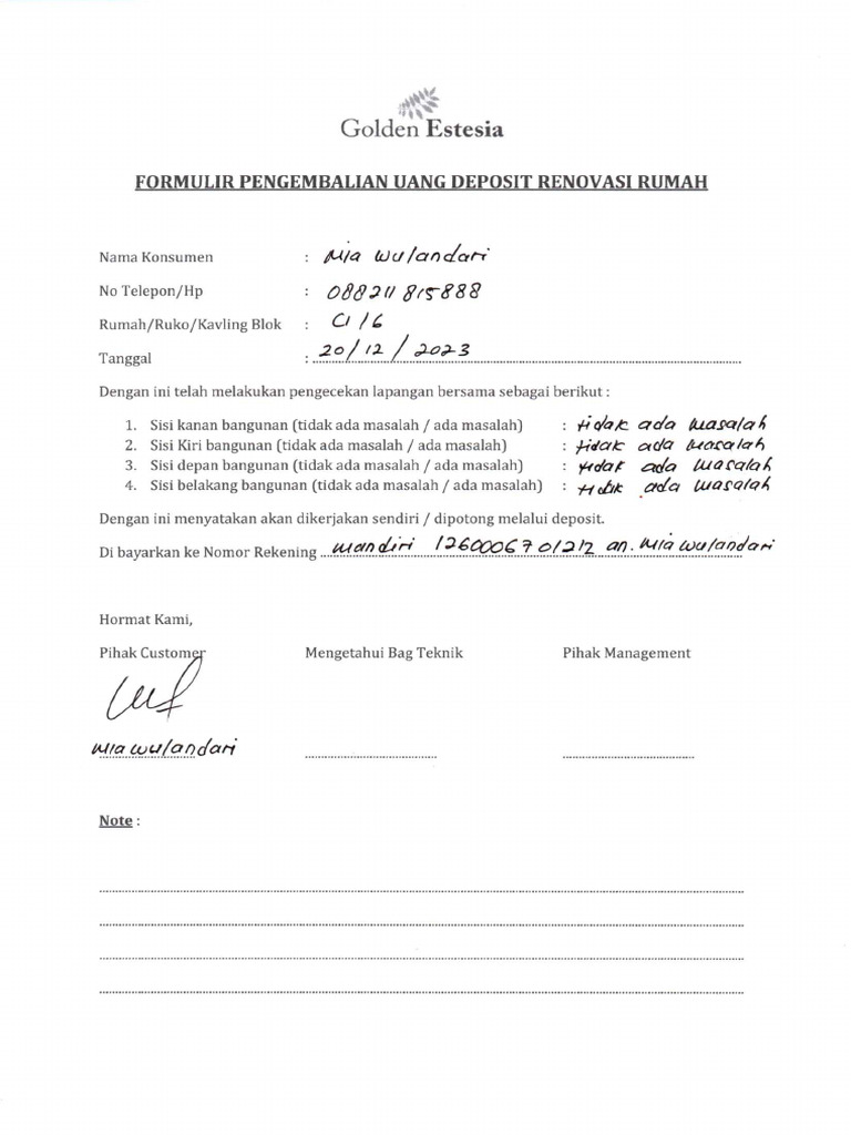Form Pengembalian Deposit | PDF Form Pengembalian Deposit | PDF