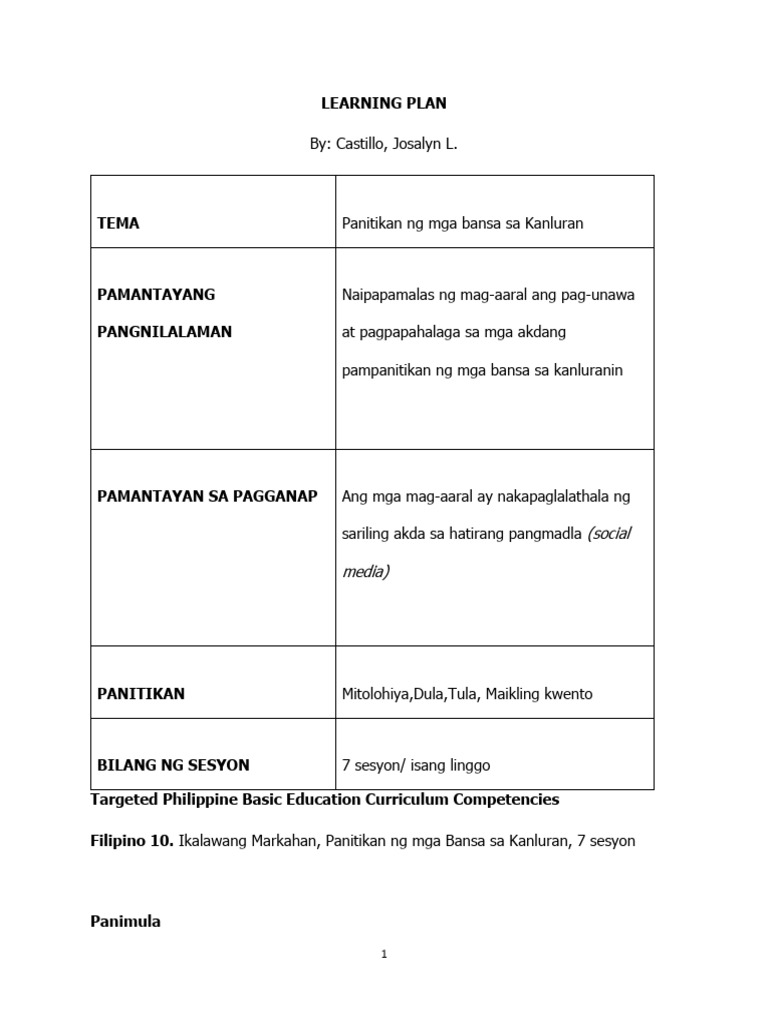 Learning Plan | PDF