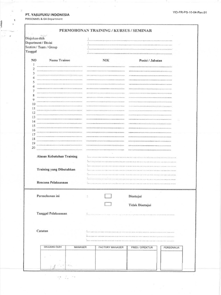 Scan Formulir Permohonan Training | PDF