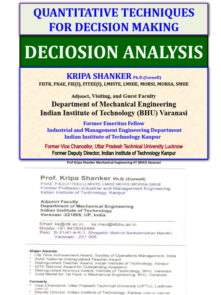 IITBHU KS QTDM 5.2 Decision Analysis Software | PDF | Decision Making | Analysis