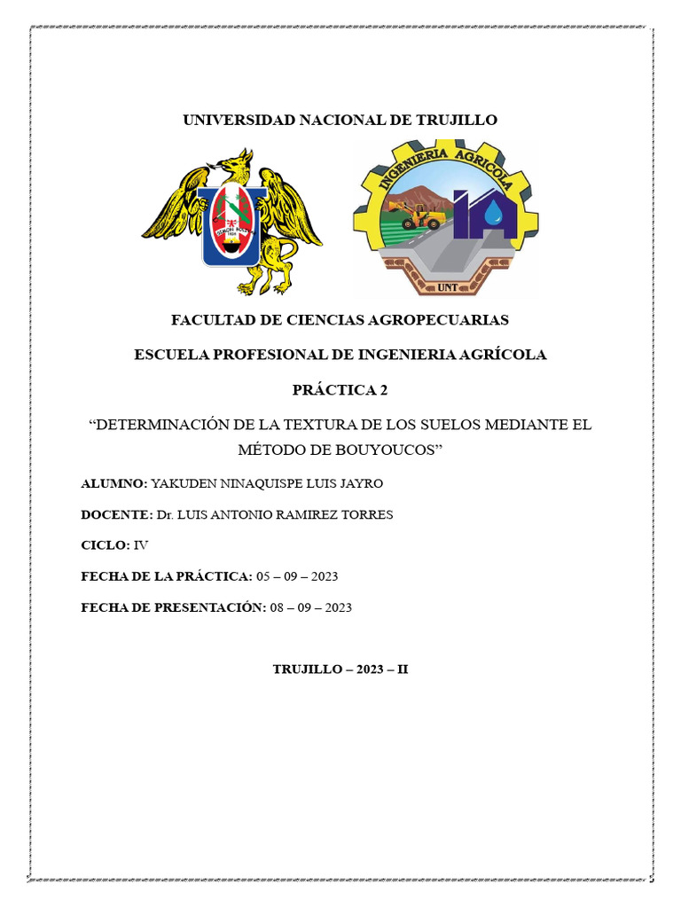 Informe 2 - Yakuden Jayro - Determinación de La Textura de Suelos Agrícolas | PDF | Suelo | Agua
