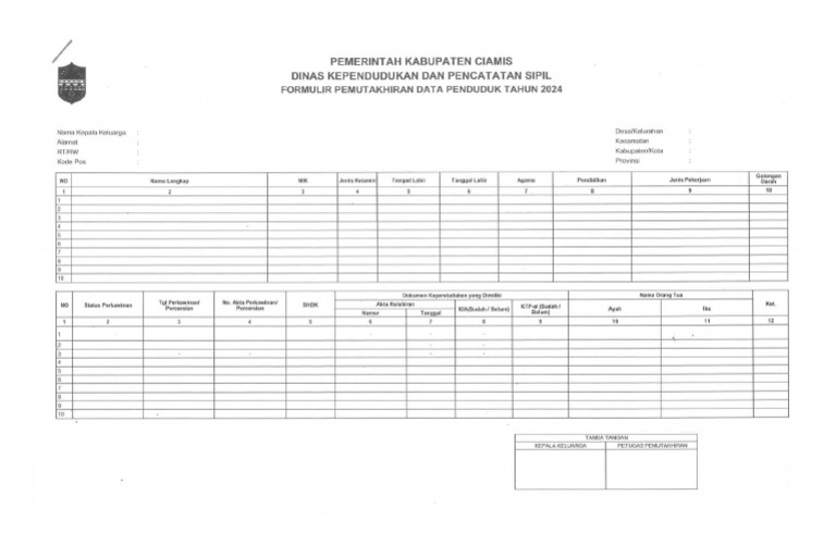 FORMULIR KK KOSONG Doc1 | PDF