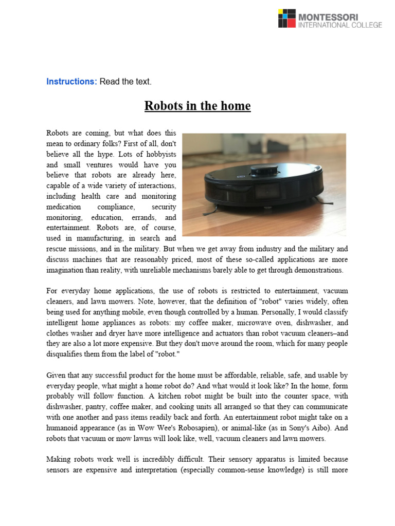W2.1. G10. Robots in The Home | PDF | Robot | Robotics