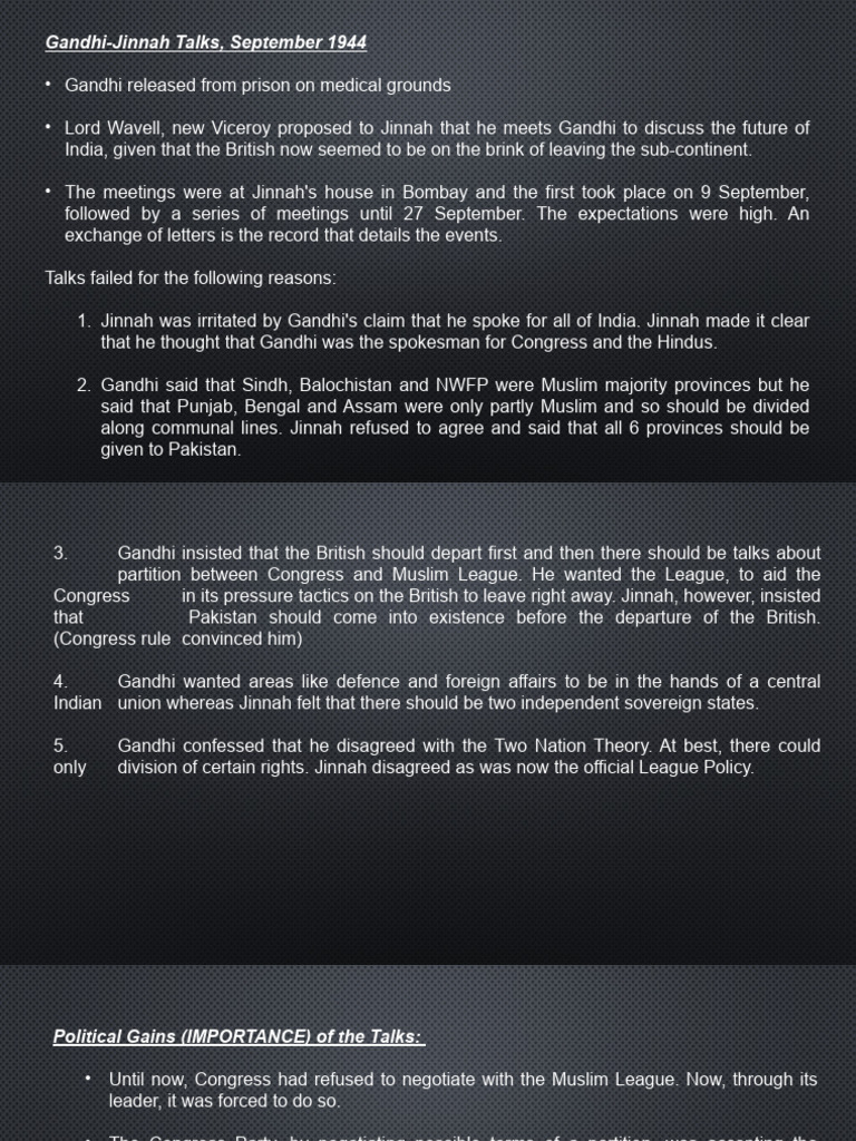 Gandhi-Jinnah Talks: Key Outcomes 1944 | PDF