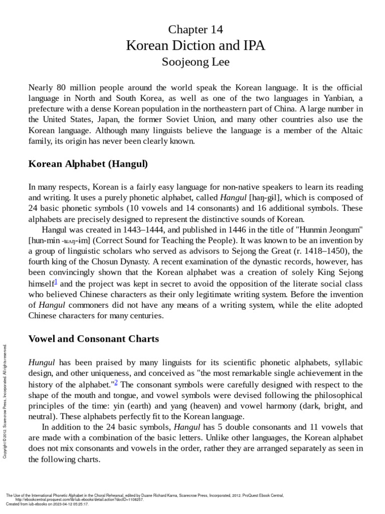 The Use of The International Phonetic Alphabet in ... - (Chapter 14 Korean Diction and IPA ...