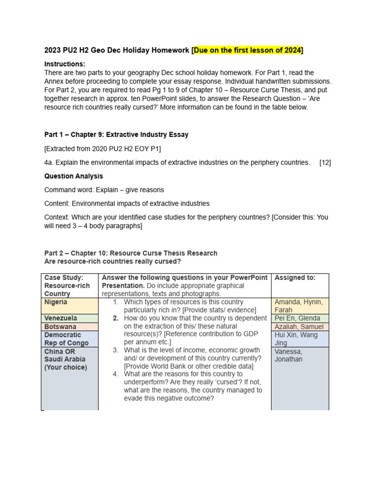 2023 PU2 H2 Geo Dec Holiday Homework - 10nov23 | PDF | Economic ...