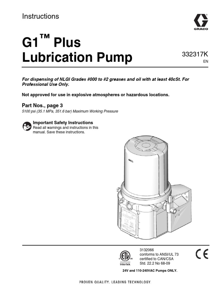 G1 Plus Lubrication Pump: Instructions | PDF | Electrical Connector ...