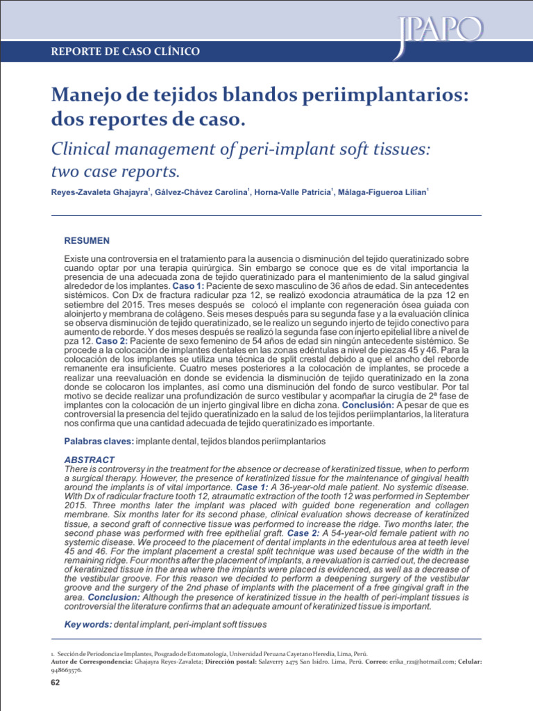 04 Articulo Manejo de Tejidos Blandos | PDF | Implante dental | Medicina CLINICA