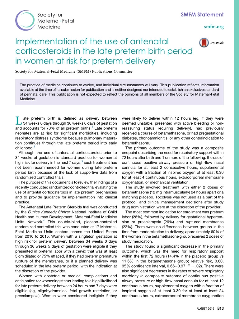 SMFM 2016 Implementation of The Use of Antenatal Corticosteroids in The ...