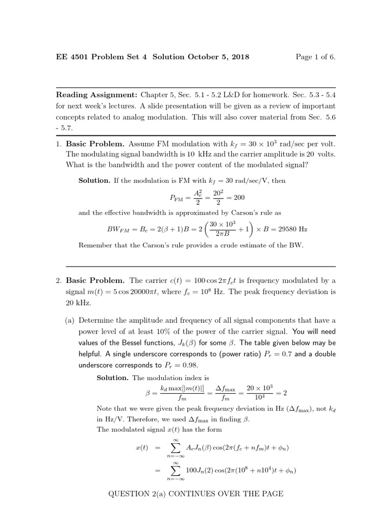 Ee4501f18 HW 4 | PDF | Frequency Modulation | Electronic Engineering