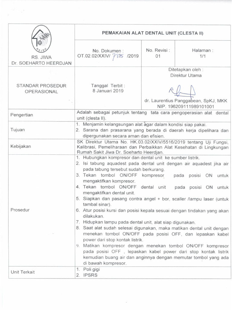 Sop Dental Unit | PDF