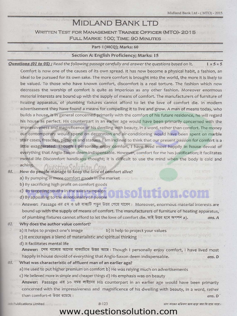 Midland Bank Mto Question Solution 2015 | PDF